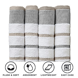Great Bay Home, Towel, Cotton (16 x 30 inches) Oversized Decorative Luxury Hand Towels. Noelle Collection, Set of 4, Glacier Grey/Cappuccino