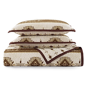 Paseo Road by HiEnd Accents Dakota Western Bedding 3 Piece Quilt Set with Pillow Shams, Full Queen Aztec Bedding Set, Brown Tribal Southwestern Bedding, Geometric Pattern Cotton Reversible Bed Set