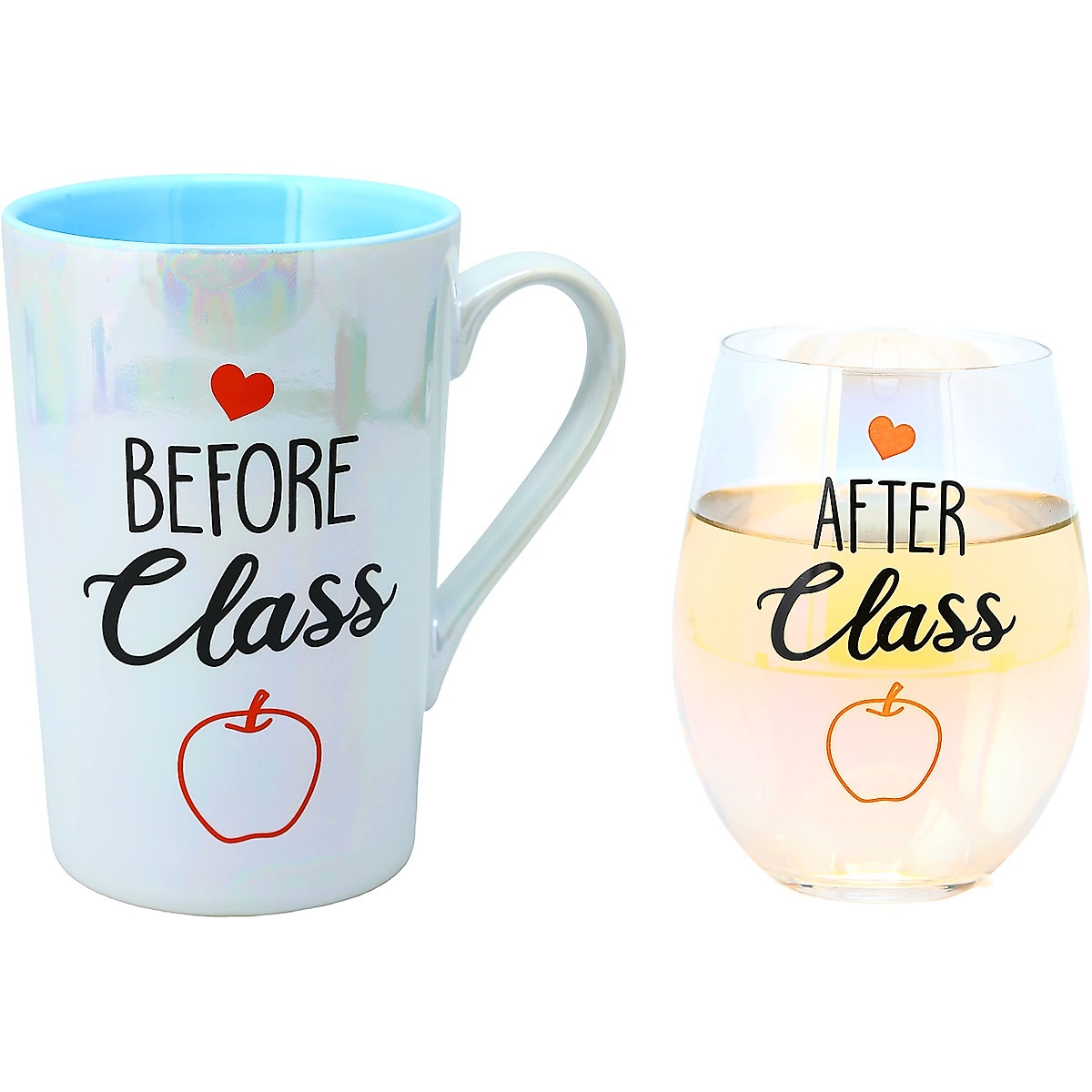 Pavilion Gift Company Before & After Class - 18 oz. Stemless Glass & 15 oz. Latte Cup Set