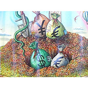 Joseph KALIHER (Texas 1970) Surreal OLD ECONOMY SOUVENIR OIL on CANVAS cm 50x50