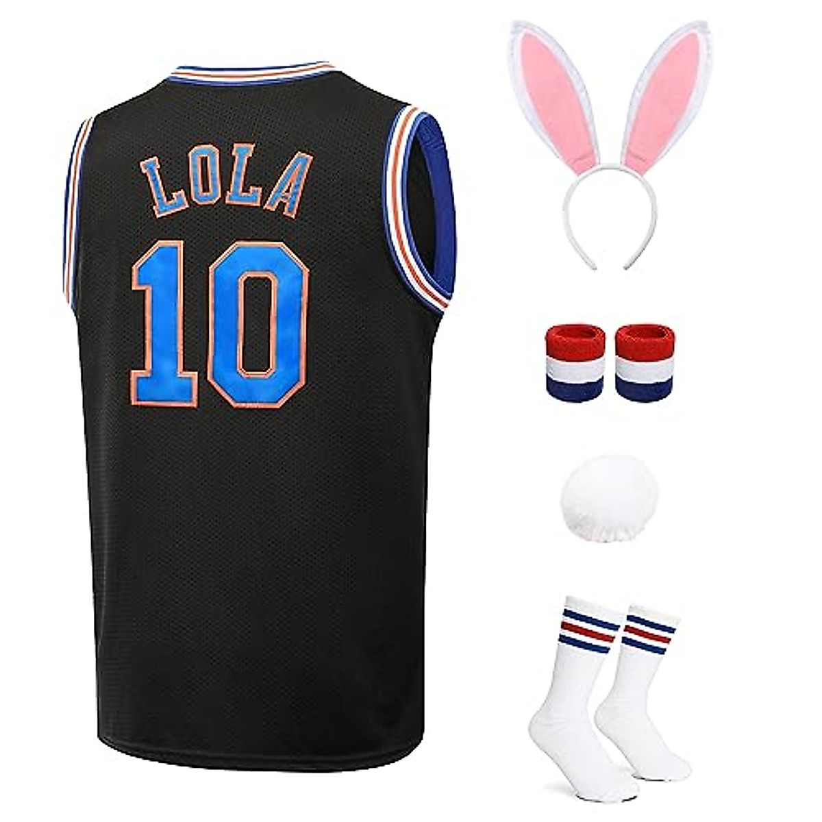 Mens Basketball Jersey Lola#10 Bugs#1 : Space Movie Jerseys 90s for Halloween Sports Hip Hop Party Clothing Set (as1, Alpha, l, Regular, Regular, #10 Black)