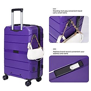 Travelhouse Amalodie Hardshell Upright Spinner Wheel Suitcase Set PP ABS, Lightweight Checked Carry-On Luggage 3-Piece Set with Spinner Wheels TSA Locks 20" 24" 28" (Jet Purple)