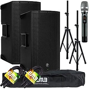Mackie Thump15BST THUMP-15BST Boosted 1300W 15" Powered Loudspeaker (Pair) with EMB Speaker Stand + EMB Microphone and EMB XLR Cable Bundle