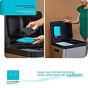 Home Zone Living 18.5 Gallon Dual Trash Can for Recycling and Trash with CleanAura Odor Control Compartment, 70 Liter Total Capacity, Silver