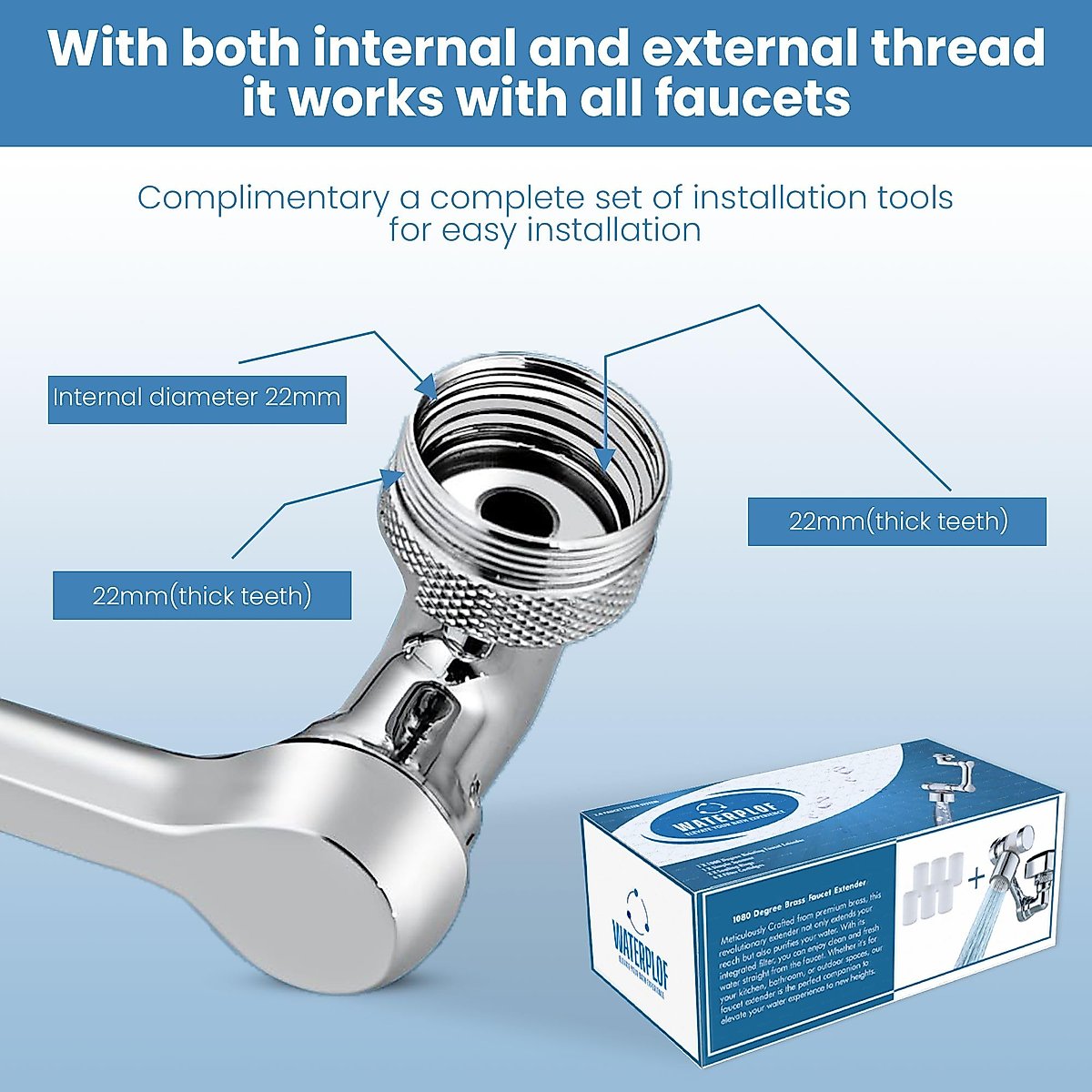 WATERPLOF Splash Multifunction Faucet with Filter Functionality & 6 Replacement Cartridges Universal 1080° Swivel Robotic Arm Faucet Aerator for sink 2 Modes Pressurized Spray Attachment