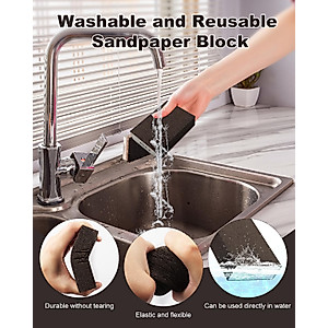 Rocaris 60 Pack Sanding Blocks, Washable and Reusable Sanding Sponge Fine Coarse for Wood and Drywall 60, 80, 100, 120, 180, 220 Grit