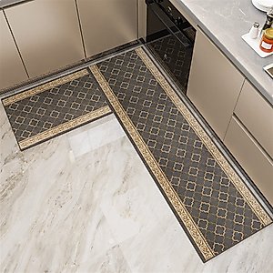 GIBZ Kitchen Mat Cushioned Anti-Fatigue Kitchen Rug Waterproof Non-Slip Home Décor Floor Mats for Standing Near Sink Bathroom Kitchens Desk Runner Laundry, Brown Grey, 20x80