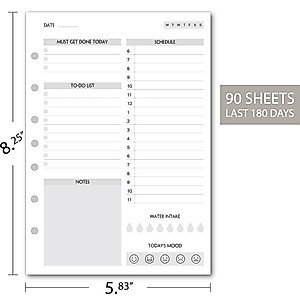 To Do List Paper Undated with Daily Schedule, Day Priorities, Notes and Water Tracker, 7-Hole Punches, 5.5"x8.5"