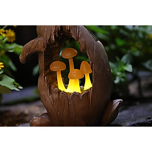 Joyathome Solar Garden Bunny Statues Rabbit with Mushroom Figurine, Solar Powered Resin Animal Sculpture Outdoor Lights for Patio Lawn,Yard ATR Garden Sculpture Decorations,11.7”H