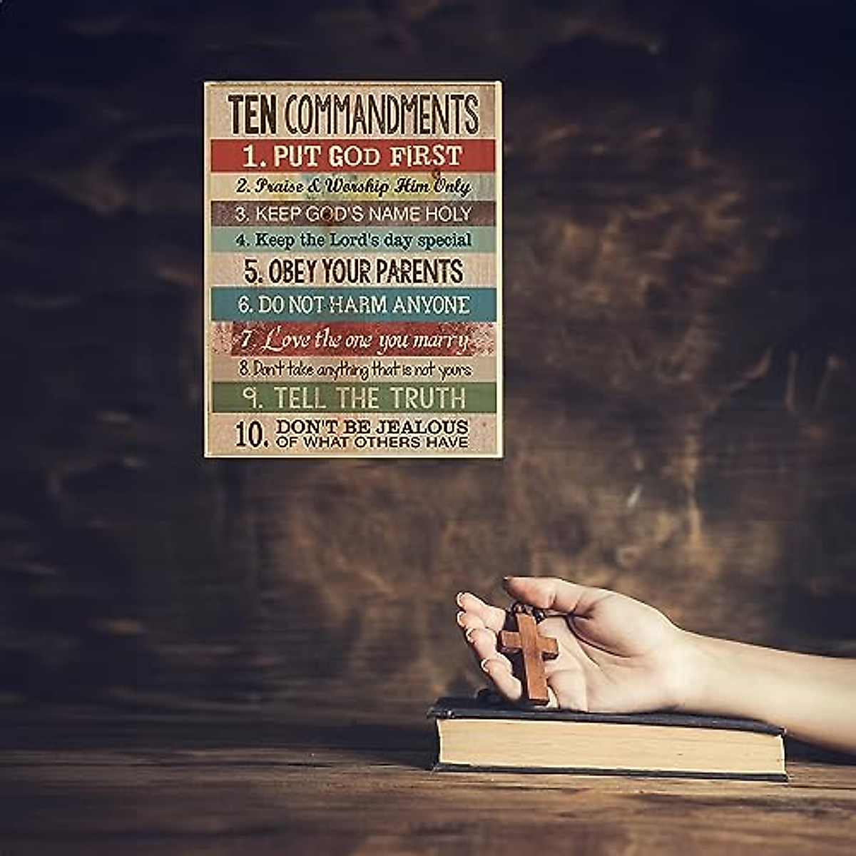 10 Commandments- Wall Art Print- 8 x 10"- Distressed Wood Replica Print-Ready to Frame. Home Decor, Office Decor, Biblical-Church Wall Art. Great Christian Gift.