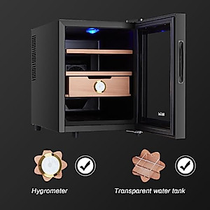 MoGed Mini Cooler 35L with Temperature and Humidity System, Made With Spanish Cedar, Full Glass Door, For Business &Gift