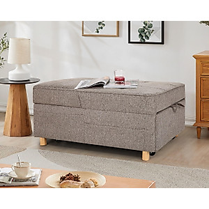 SEJOV Sleeper Sofa Chair Bed,4-in-1 Convertible Sofa Bed Chair with 6 Adjustable Backrest and Pillow, 3-Seat Pull Out Sleeper Chair Linen No Backrest for Bedroom Small Space Living Room, Grey Brown