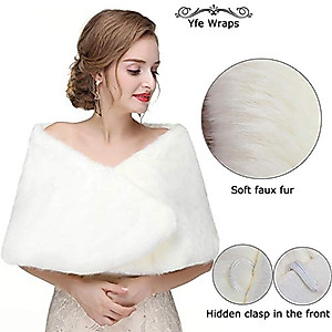 Olbye Women's Faux Fur Shawls Wraps Wedding Fur Stole Shrug Cape For Women Warm Scarf (White)