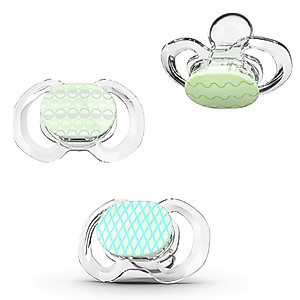 Smilo Baby Pacifier with Orthodontic Design for Healthy Dental Development - Stage 2 for Babies 3-9 Months - Pack of 3X 100% Silicone Pacifiers BPA Free - Glow-in-The-Dark