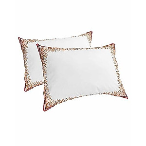 Edwiinsa Fall Leaves Pillow Covers King Standard Set of 2 Bed Pillow, Red Lace Farmhouse Rustic Maple Leaf Plush Soft Comfort for Hair/Skin Cooling Pillowcases with Envelop Closure 20''x36''