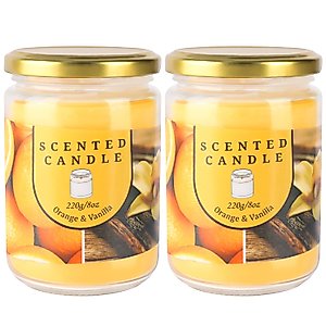Pack of 2 Orange & Vanilla Odor Elimination Scented Candles Gift Set for Women, Soy Wax Aromatherapy Candles for Home