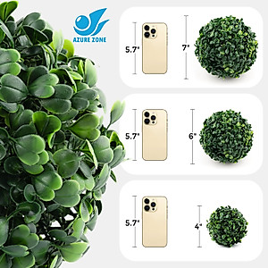 Azure Zone, Pack of 6 4" Artificial Boxwood Topiary Green Plant Balls Decorative Greenery Filler for Garden Home