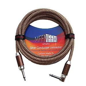 mffmffm Guitar Cable 15 ft, Guitar Cord with Carbon Fiber Casing, Amp Cord for Bass & Electric Guitar, 1/4 Inch Instrument Cable (Right Angle to Straight, Gold)