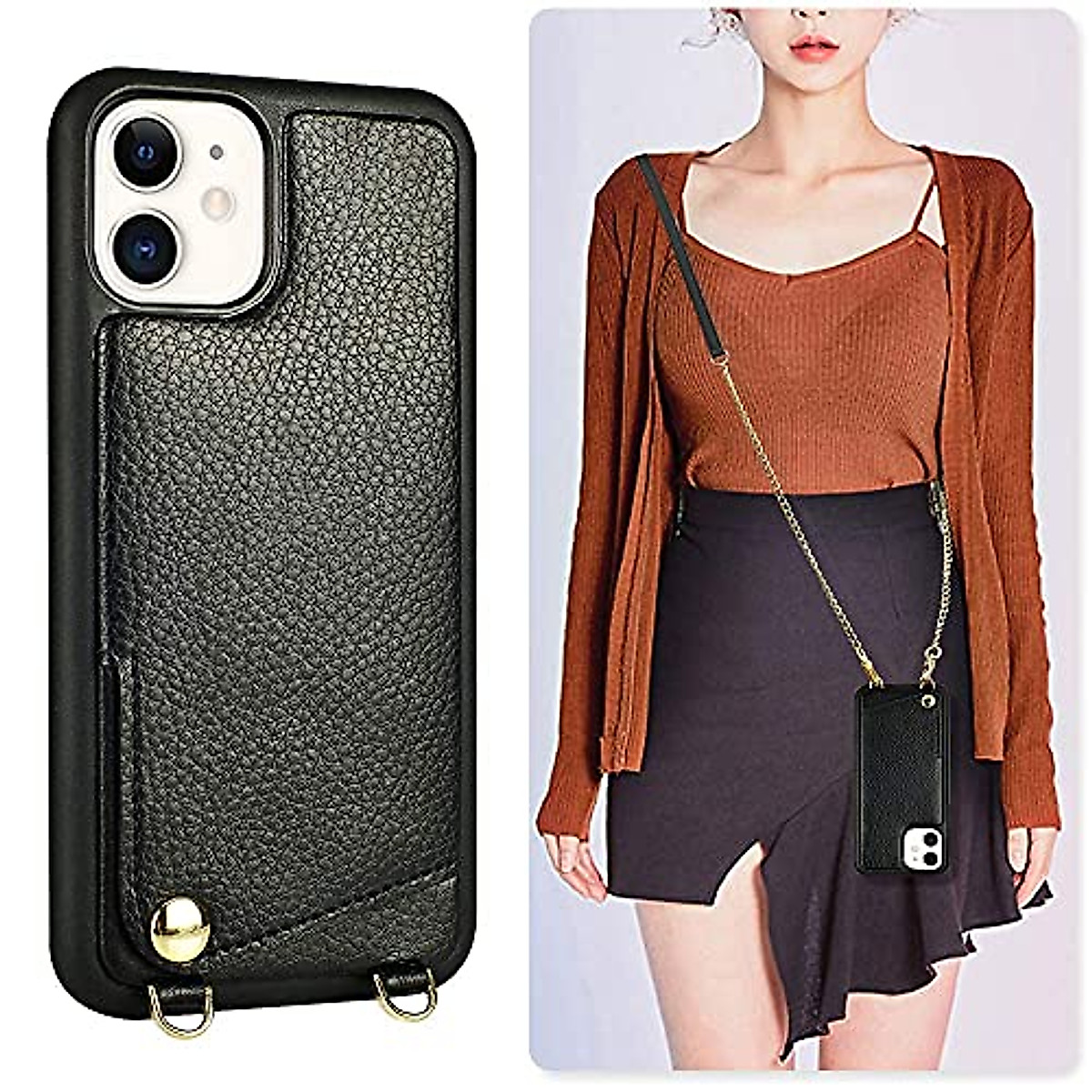 iPhone 11 Crossbody Case, JLFCH iPhone 11 Wallet Case with Card Slot Credit Card Holder Leather Phone Purse Cover for Apple iPhone 11, 6.1 inch - Black