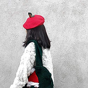Handmade Cute Red Apple Beret Vintage Artist Painter Hat Women Wool Cap Warm Winter Love Gift