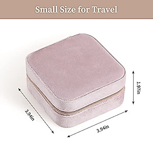 CASEGRACE Travel Jewelry Case, Plush Velvet Jewelry Box Small Jewelry Travel Organizer Display Rings Necklace Bracelet Earrings Storage Case for Women Girls, Pink
