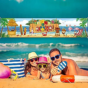 Sumind Hawaiian Aloha Party Backdrop Banner Decoration, Fabric Aloha Luau Party Sign Banner Photo Booth Backdrop Background for Summer Party Supplies and Decorations 180 x 40 cm