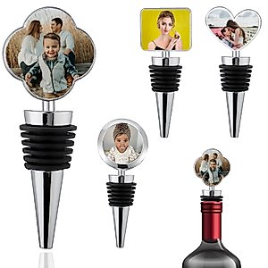 Custom Wine Bottle Stopper with Photo Personalized Wine Bottle Stoppers Zinc Alloy Reusable Wine Saver Corks for Wine, Champagne, Beverages -Clover
