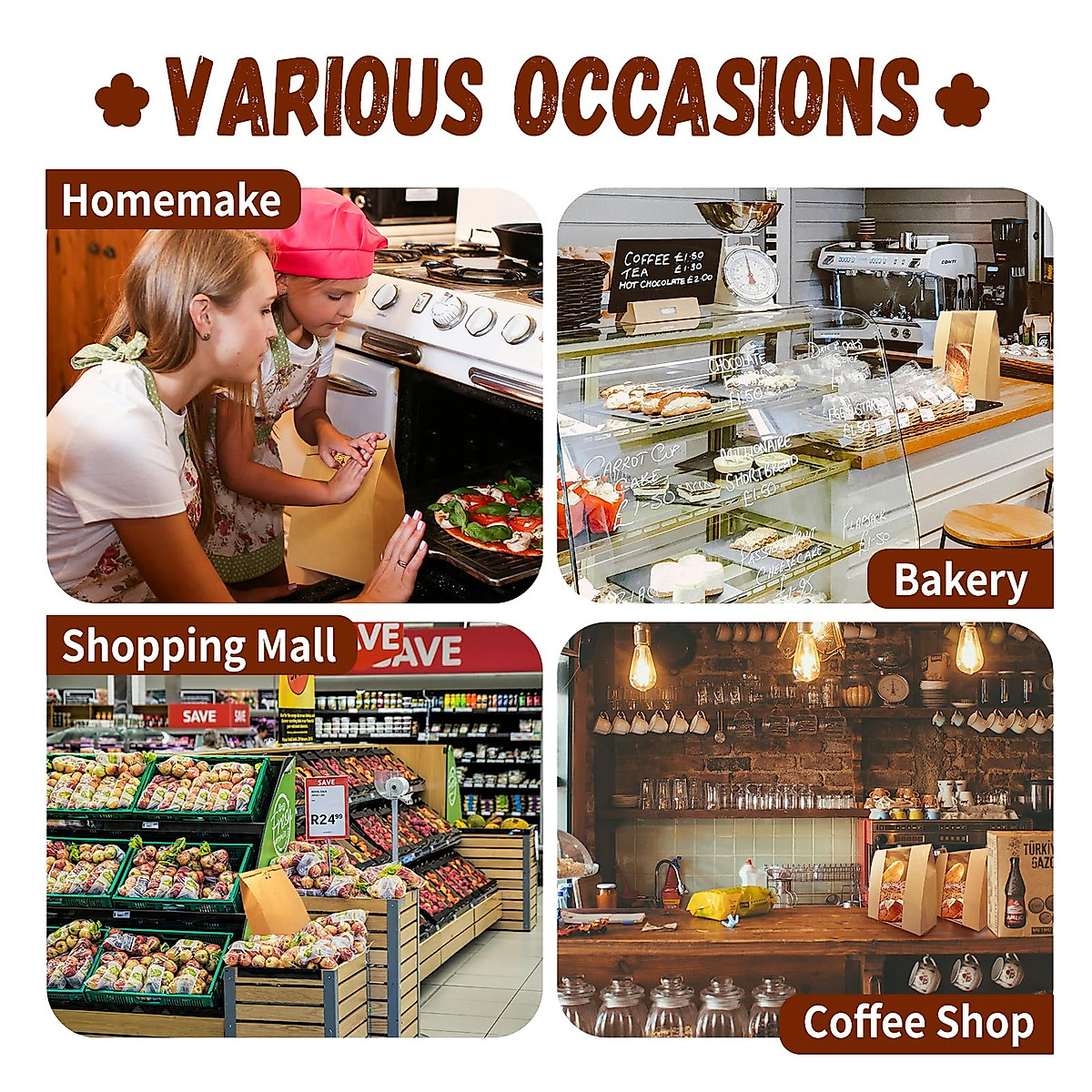 WNSIRVY 30 Pack Large Bread Bags for Homemade Sourdough Bread - Kraft Paper Storage Bakery Bags with Clear Window Bonus 50 Seal Stickers for Sourdough Sandwich (13.7x8.2x3.5 Inches, Brown)