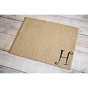 Customized Monogrammed Burlap Placemats - set of TWO 14" x 18" Farmhouse Kitchen Jute Place Mats - Made in the USA (H monogram)