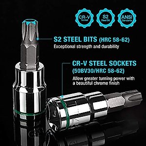 DURATECH Allen Bit Socket Set, 3/8'' Drive Torx, 21-Piece, Premium CR-V Socket and S2 Bits, Metric&SAE