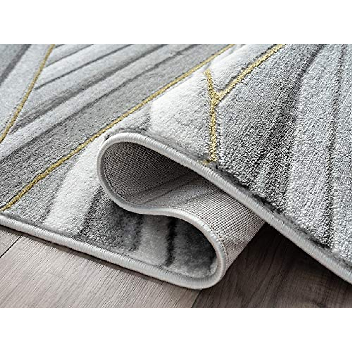 Abani 4' x 6' Grey & Gold Wavy Lines Area Rug - Contemporary Wave Design Modern Abstract Under Table Area Rug, Rugs