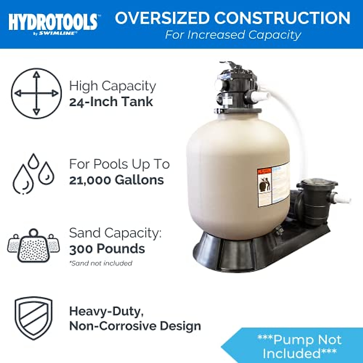 HYDROTOOLS BY SWIMLINE 24 Inch Sand Filter Combo Set With Stand & Multi Port Valve, 300 Pound Sand Capacity