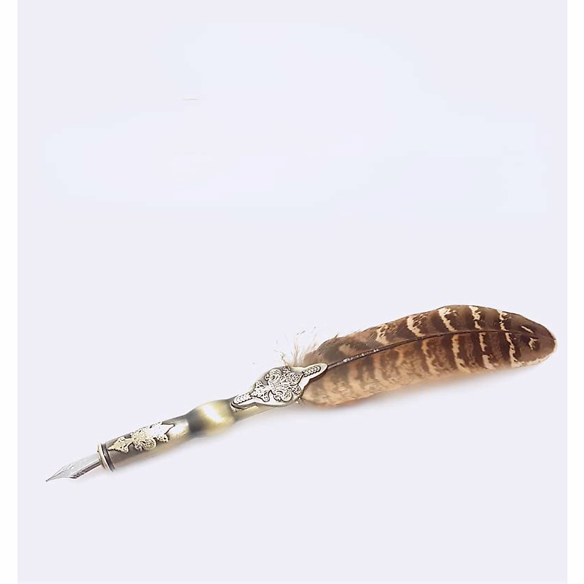 DSWINCE Feather Calligraphy Pen Set for Beginners,Metal Nib Writing Quill Ink Pen Vintage Fountain Dip Pen Gift Set (Owl feather pen)