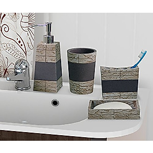 nu steel Rustic (Set of 4) Bath Accesory Set in Real Cement and Stone: Includes Soap Dish, Toothbrush Holder, Tumbler, Soap/ Lotion Dispenser