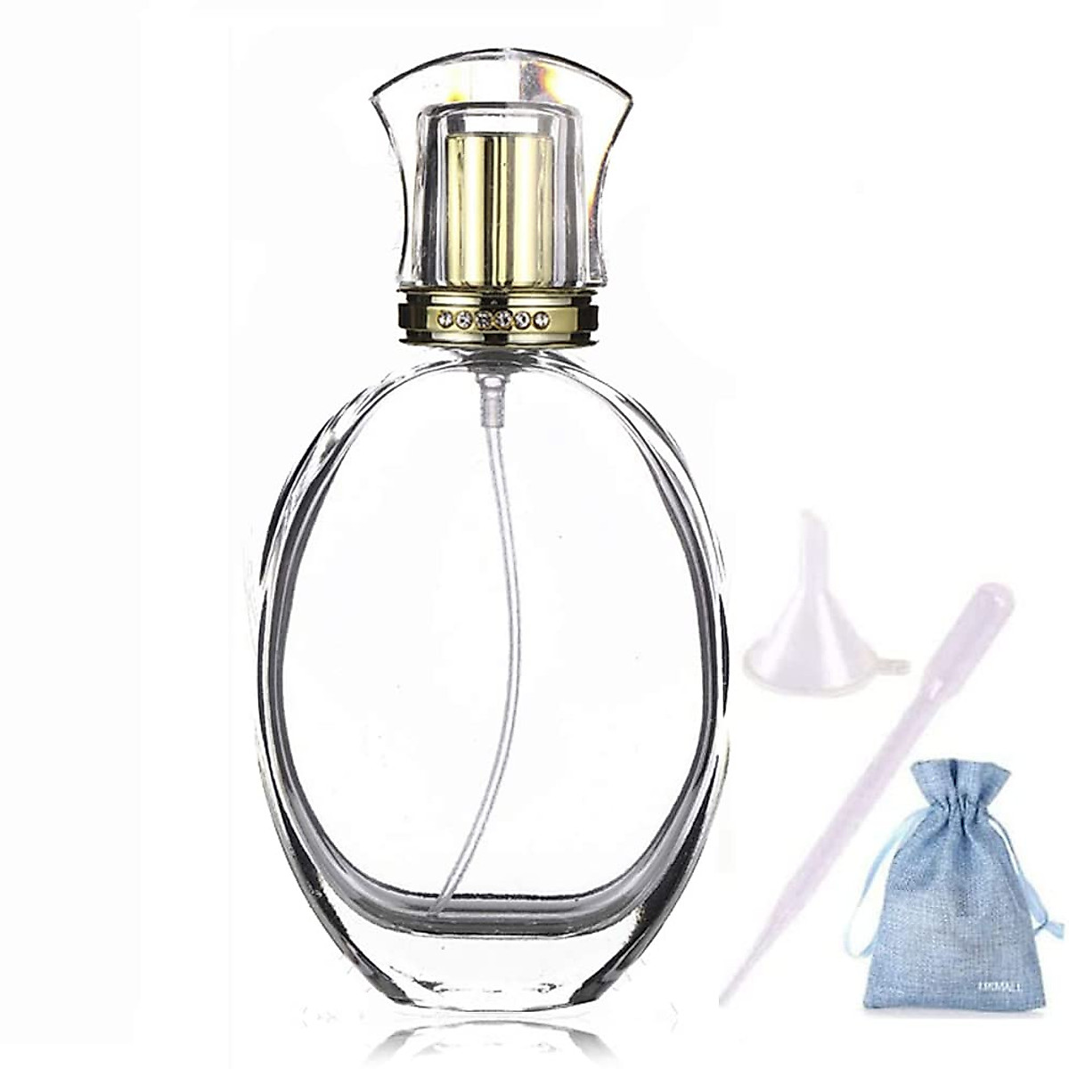 JJKMALL 50ml 1.7 oz Vintage Oval Shape Spray Bottle Refillable Crystal Glass Atomizer Empty Fine Mist Spray Perfume Bottles 1pc Funnel Filler 1PC 3ml Dropper 1pc Storage Gift Bag