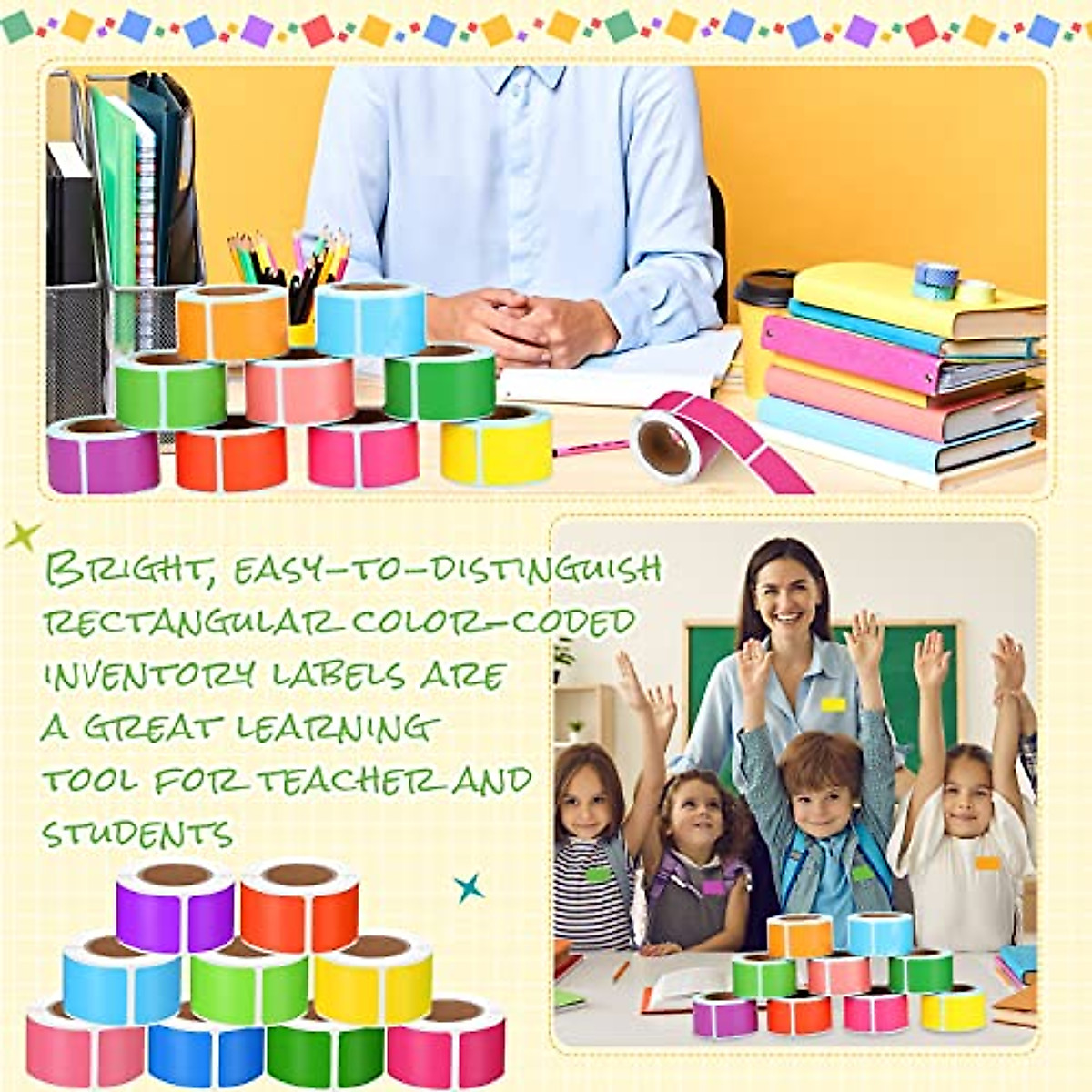 1000 Pcs Colored Sticker Labels Rolls Rectangular Label Coding Labels Classroom Labels 10 Bright Color Self Sticky Folder Labels for Boxes Folders Office Classroom Home (0.75 x 1.57 Inch)