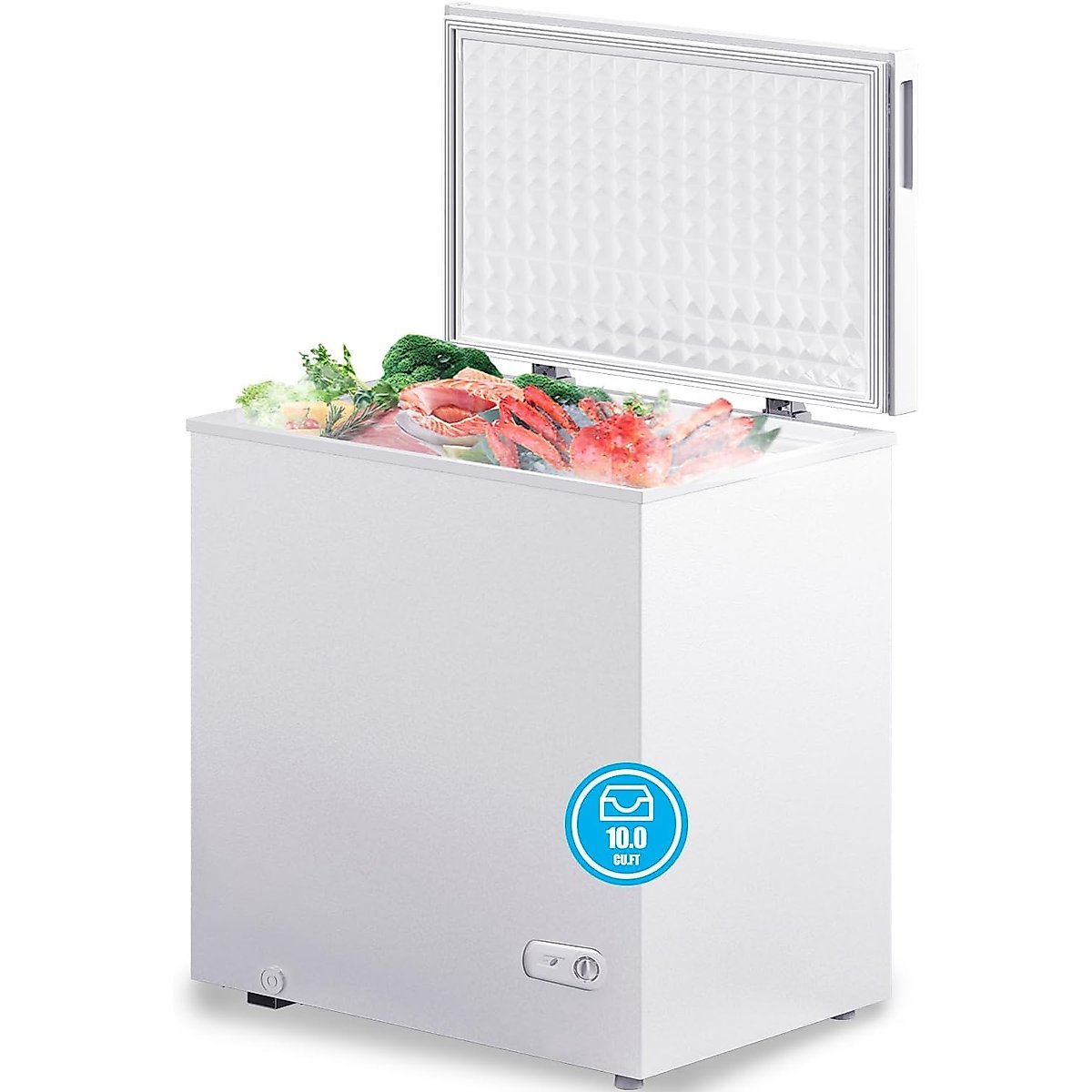 Muhub 10.0 Cu.Ft Deep Freezer with Removable Basket,Top Opening Chest Freezer, 10.0 Cubic Feet Large Freezer, Low noise，Adjustable Temperature（10.0 Cu.Ft)