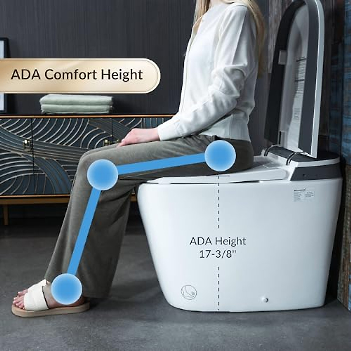 WOODBRIDGE Smart Bidet Toilet,1.28 GPF Dual Flush, Auto Open & Close, Auto Flush, Foot Sensor, 1000 Gram MaP Flushing Score, Heated Seat, ADA Chair Height Design and Cleaning Foam Dispenser