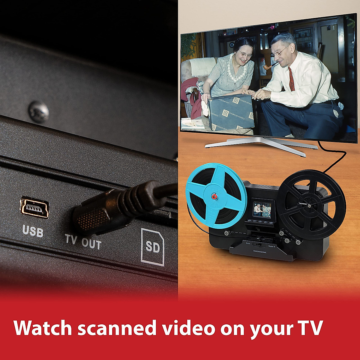 Magnasonic Super 8/8mm Film Scanner, Converts Film into Digital Video, Vibrant 2.3" Screen, Digitize and View 3", 5" and 7" Super 8/8mm Movie Reels (FS81)