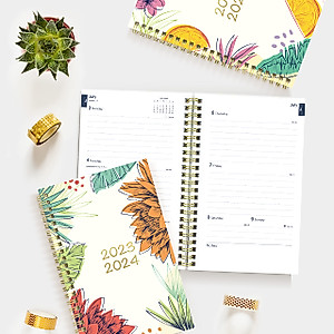 Blueline Essential Academic Weekly/Monthly Planner, 13 Months, July 2023 to July 2024, Gold Twin-Wire Binding, Poly Cover, 8" x 5", Tropical Design, Breeze (CA114PM.01-24)