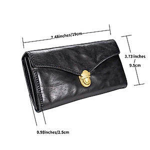 Ancicraft Womens Wallet Leather Purse Fashion For Women Phone Cards with Vintage Clasp Coin Pocket (Black)