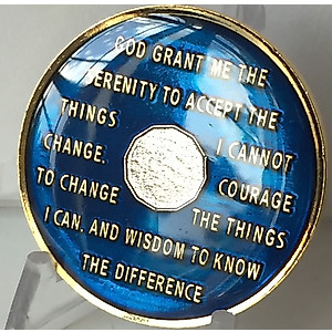 5 Year Midnight Blue AA Alcoholics Anonymous Medallion Chip Tri Plate Gold & Nickel Plated Serenity Prayer
