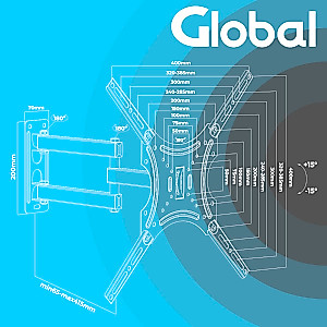 Global Electronics Tv Stand, Rotating Tv Mount, Articulating TV Mount with Long Arm, Tv Stands for Living Room Easy Installation fits 14 to 55 Inch Flat and Curved TVs VESA Mount 400x400mm