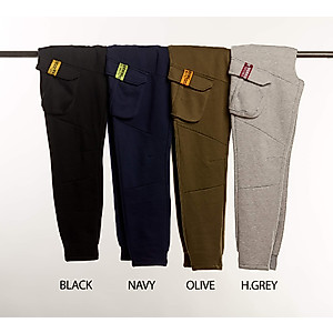 SCREENSHOT SPORTS-P11960 Mens Premium Hip Hop Cargo Pockets Fleece Pants - Slim Athletic Jogger Fitness Workout Utility Sweatpants-Black-Medium