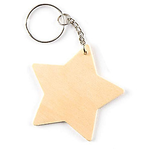Baker Ross Wooden AV609 Star Keyrings-Pack of 8, Assemble and Attach to Key Rings and Bags, Kids Craft Kit, 6cm