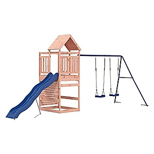 vidaXL Swing Set, Outdoor Backyard Wooden Playset Playground Equipment with Slide, Playground Set for Kids Age 3-8 Years, Solid Wood Douglas