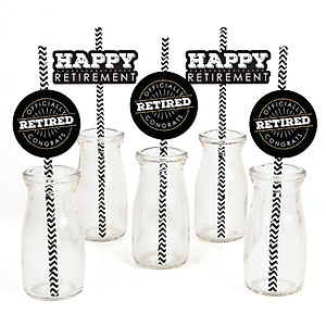 Happy Retirement - Paper Straw Decor - Retirement Party Striped Decorative Straws - Set of 24