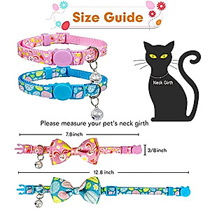 Pohshido Easter Cat Collar with Bow Tie, Holiday 2 Pack Kitty Kitten Cute Bunny Carrot Collar for Girls and Boys (Hoppy Hour/Pink)