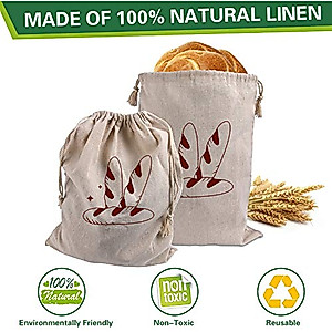 4 Packs Linen Bread Bags for Homemade Bread, Unbleached, Reusable Bread Storage Bakery & Baguette