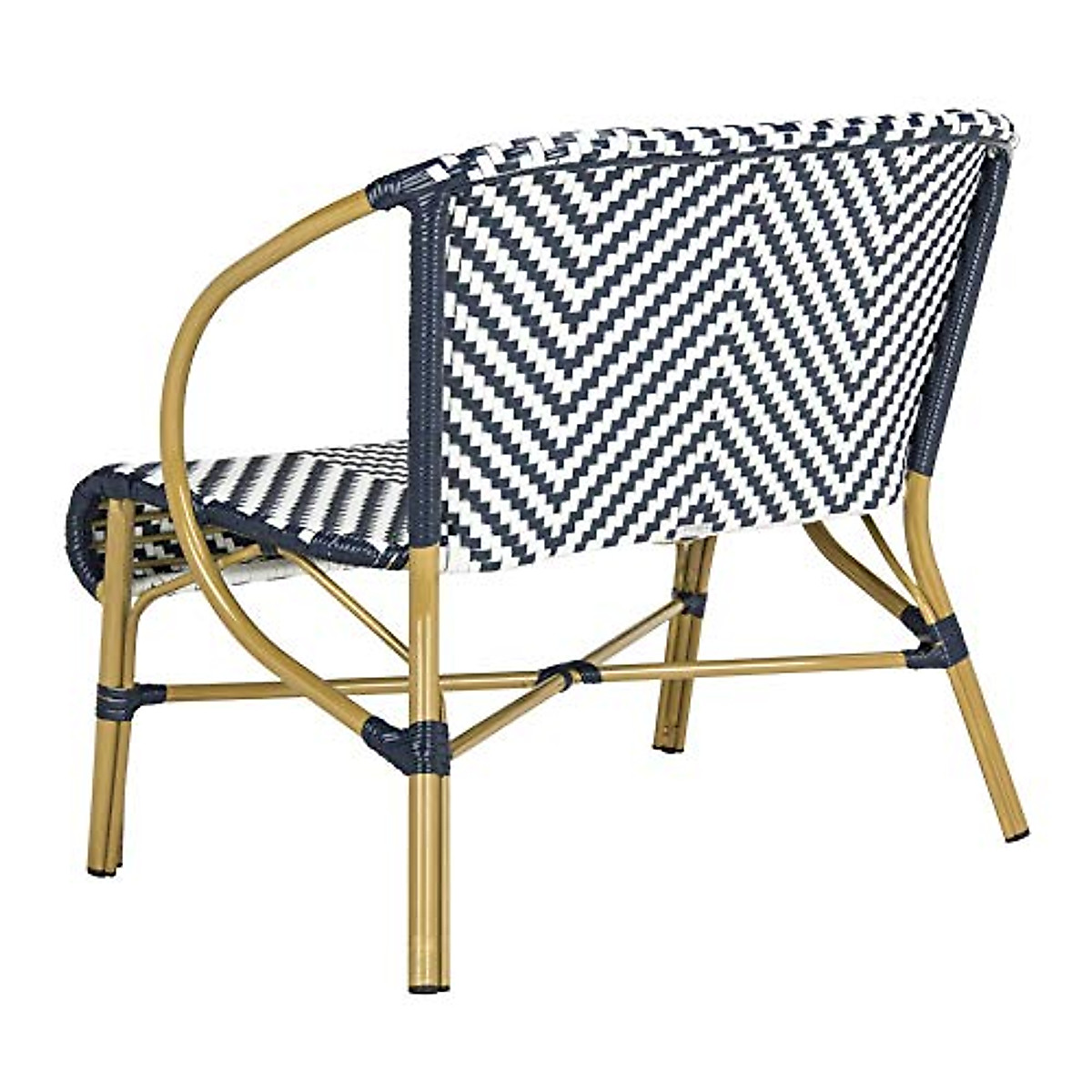Safavieh PAT4016A Outdoor Collection Dandra Navy and White Herringbone Rattan Settee